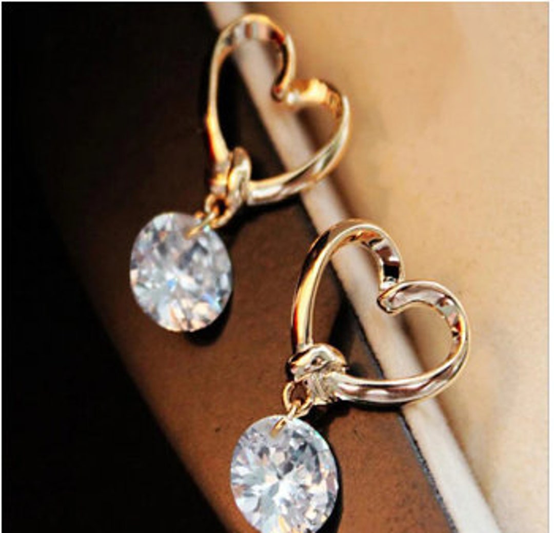 Pendientes de mujer Heart Crystal - Etsy España