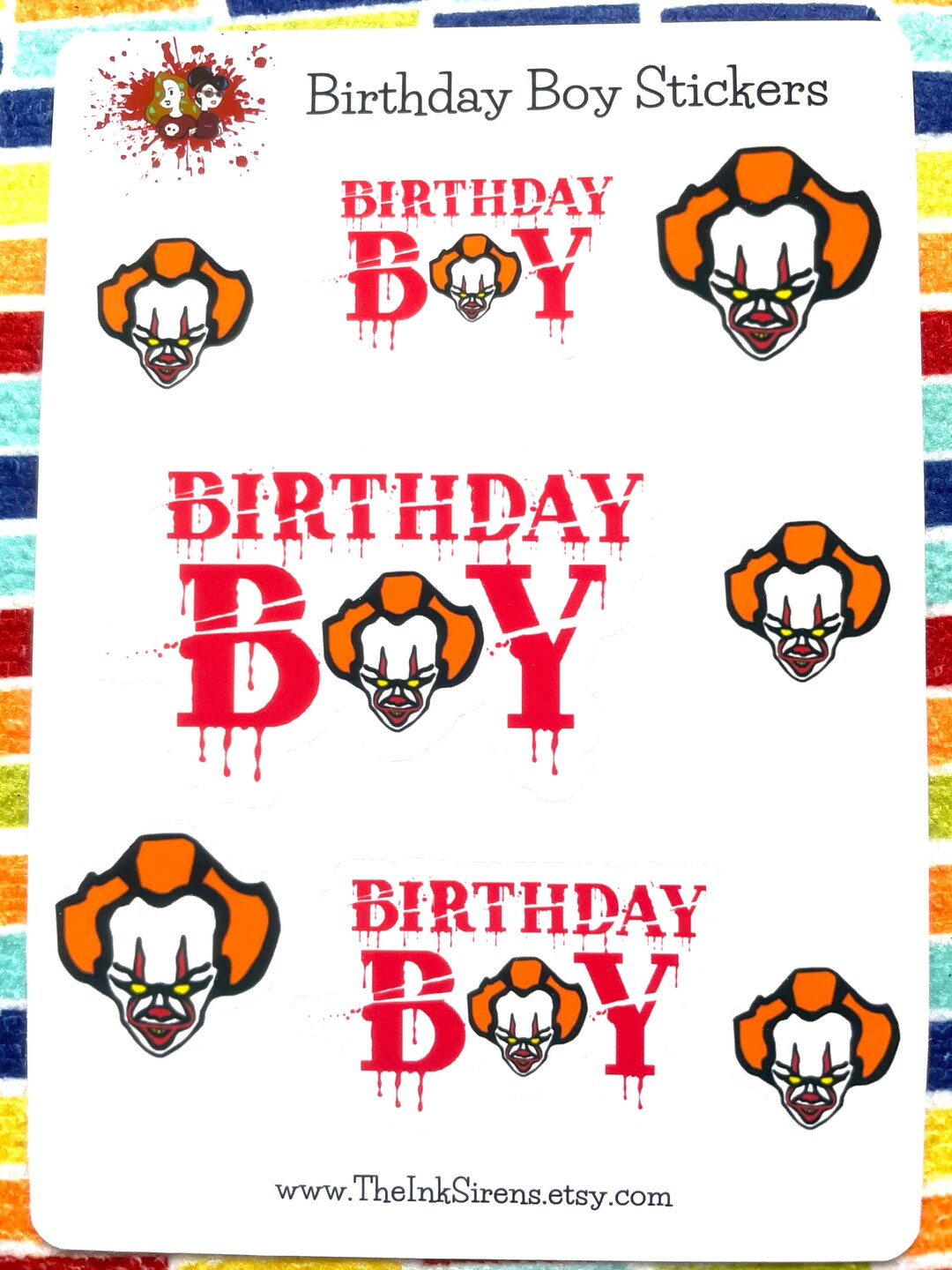 Sticker Sheet Birthday Boy Pennywise Derry Fan Horror Movie Kiss Cut ...