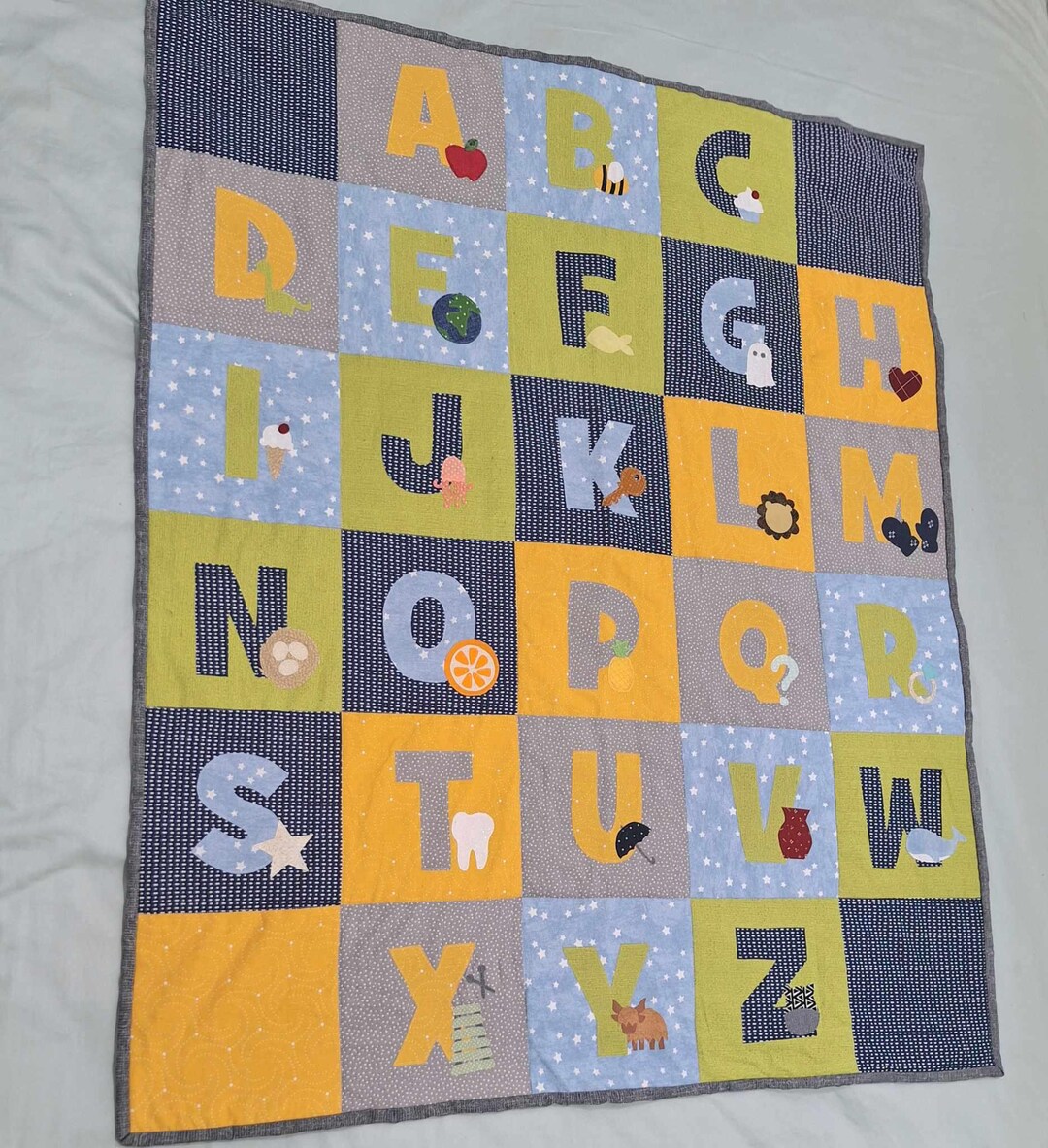 Yellow, Green and Navy Alphabet Quilt - Etsy