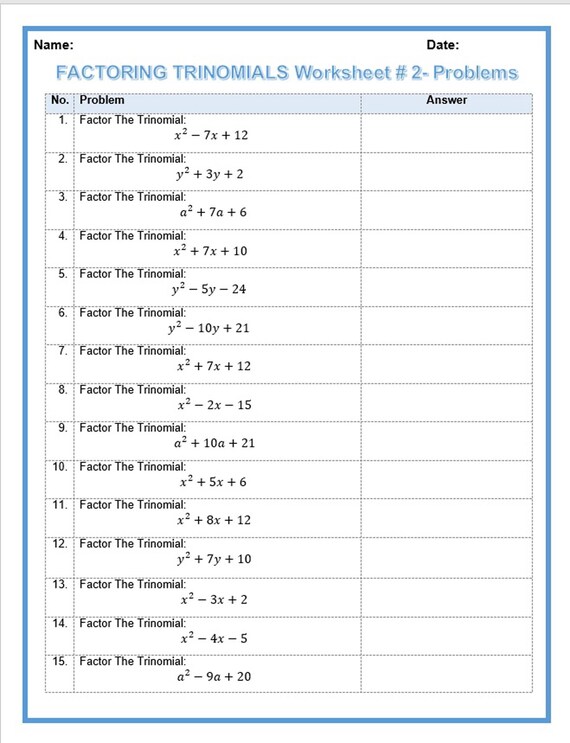 Math Problems Algebra With Answers