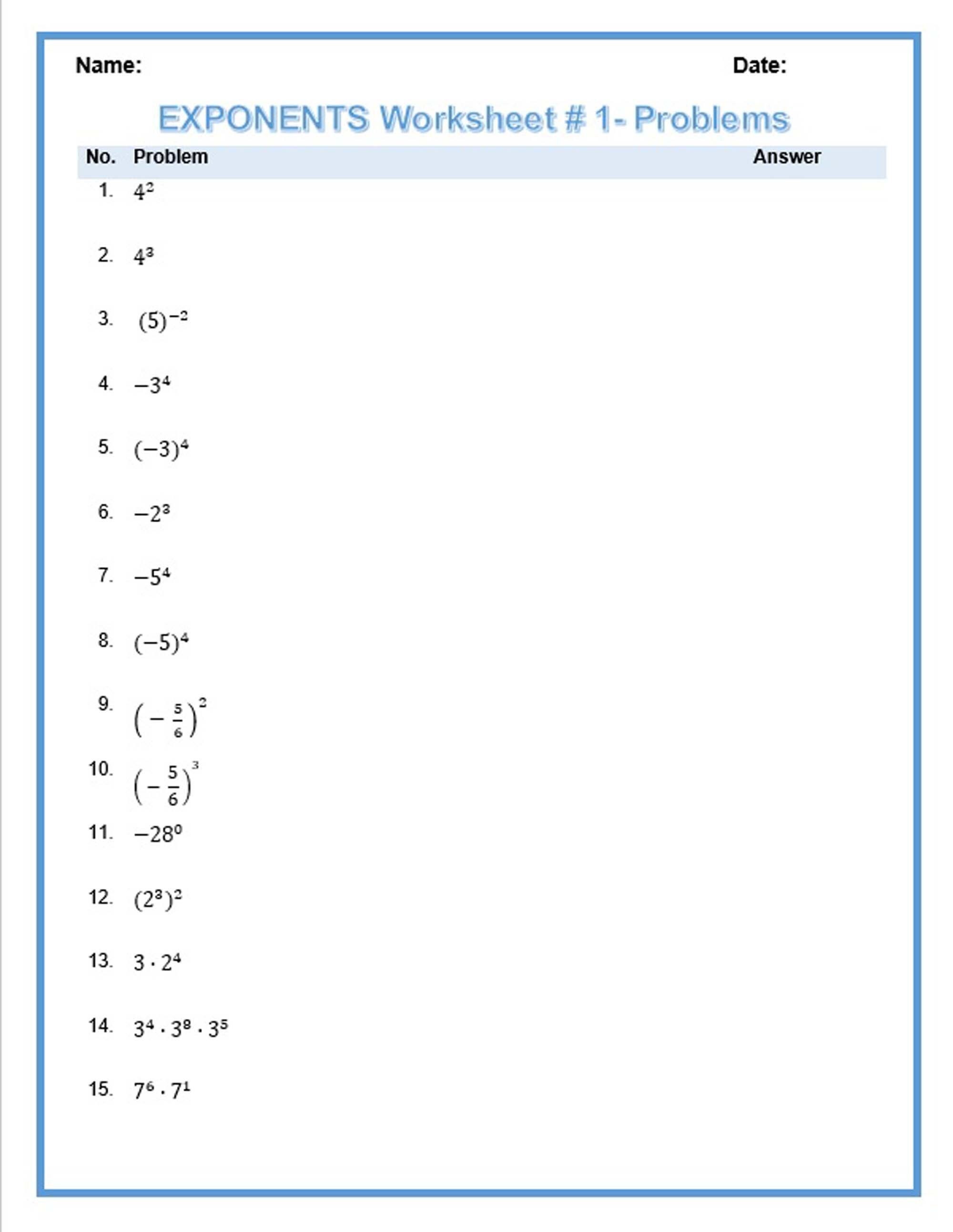 Exponent 12 Page Worksheet With Answers 80 Exponent Algebra Problems exponent-12-page-worksheet-with-answers-80-exponent-algebra-problems
