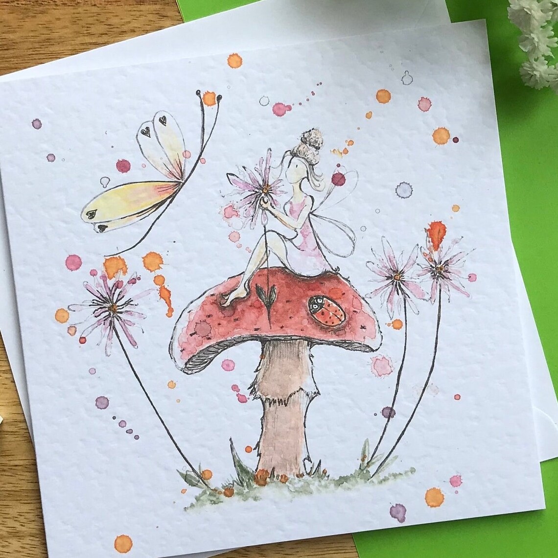Fairy and Toadstool Birthday Card Watercolour Art Mushroom Botanical ...