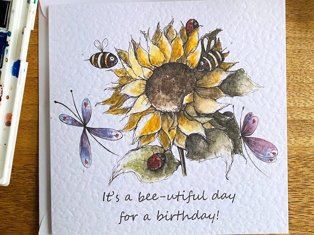 Sunflower Birthday Card - Watercolour Art - Floral - Botanical ...