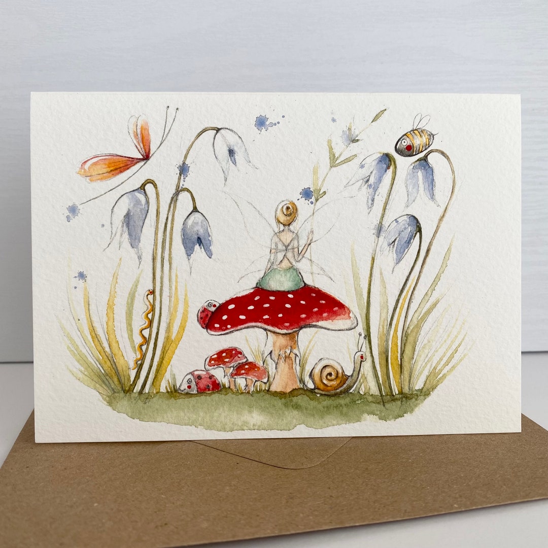 Fairy Card, Whimsical Card, Toadstool Art Card, Floral Card, Enchanted ...