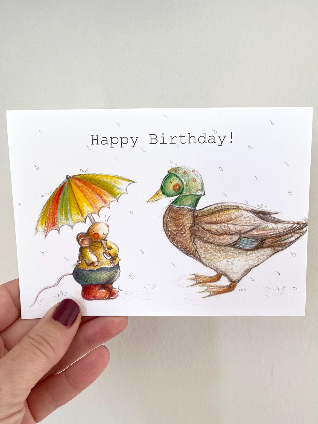 Duck Birthday Card, Mouse Birthday Card From an Original Pencil ...