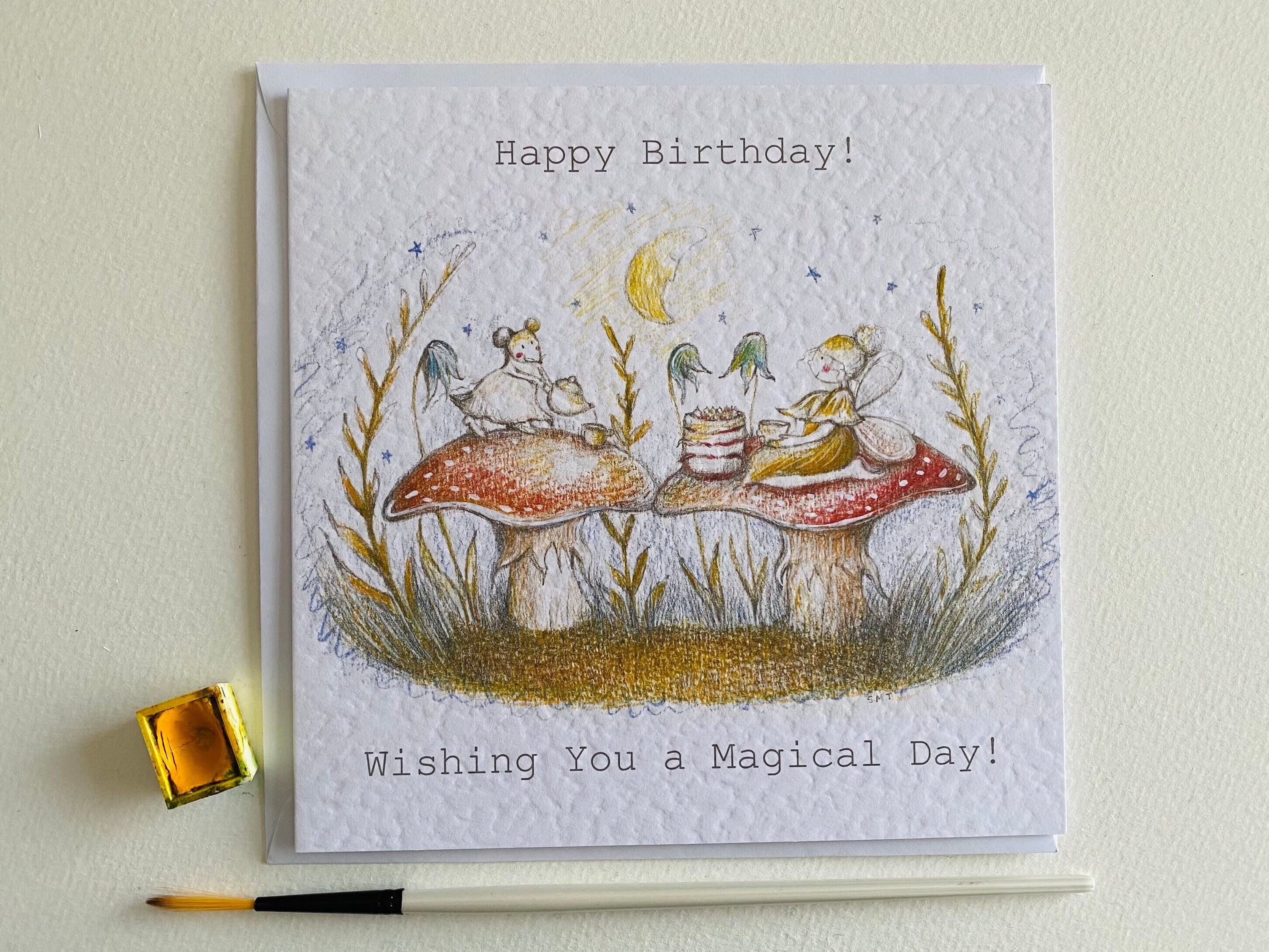 Fairy Tea Party Birthday Card Whimsical Art Illustrated Toadstool ...