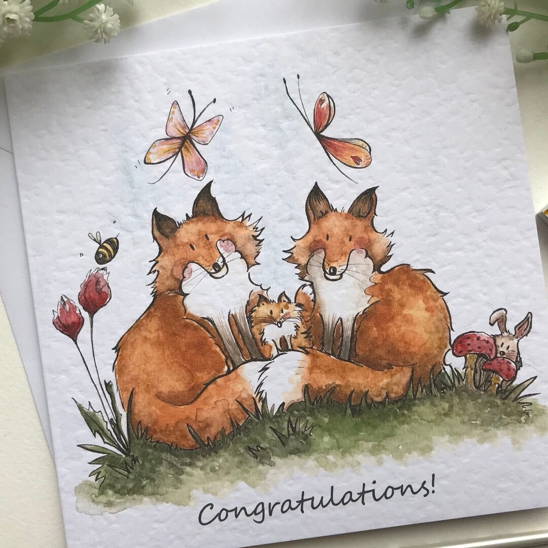 Fox Family Congratulations Card - Watercolour Art - Whimsical ...