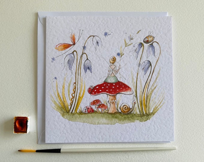 Fairy Card Watercolour Toadstool Mushroom Floral Botanical Pretty ...
