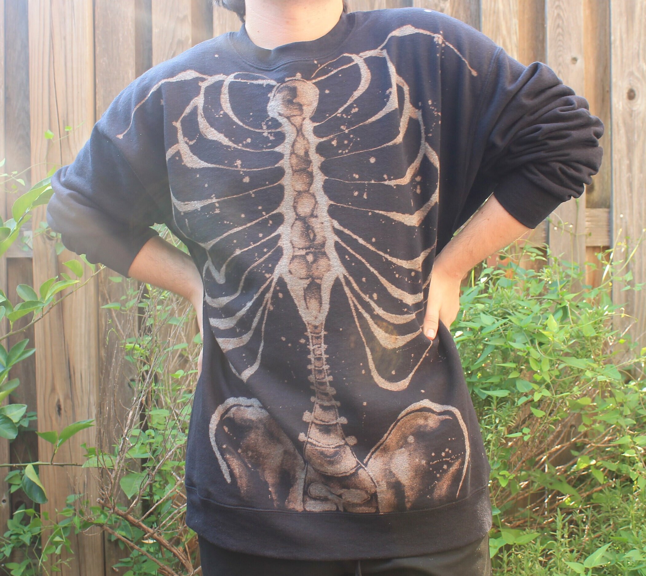 Bleached Gothic Skeleton Hand-painted Black Crewneck Sweatshirt - Etsy