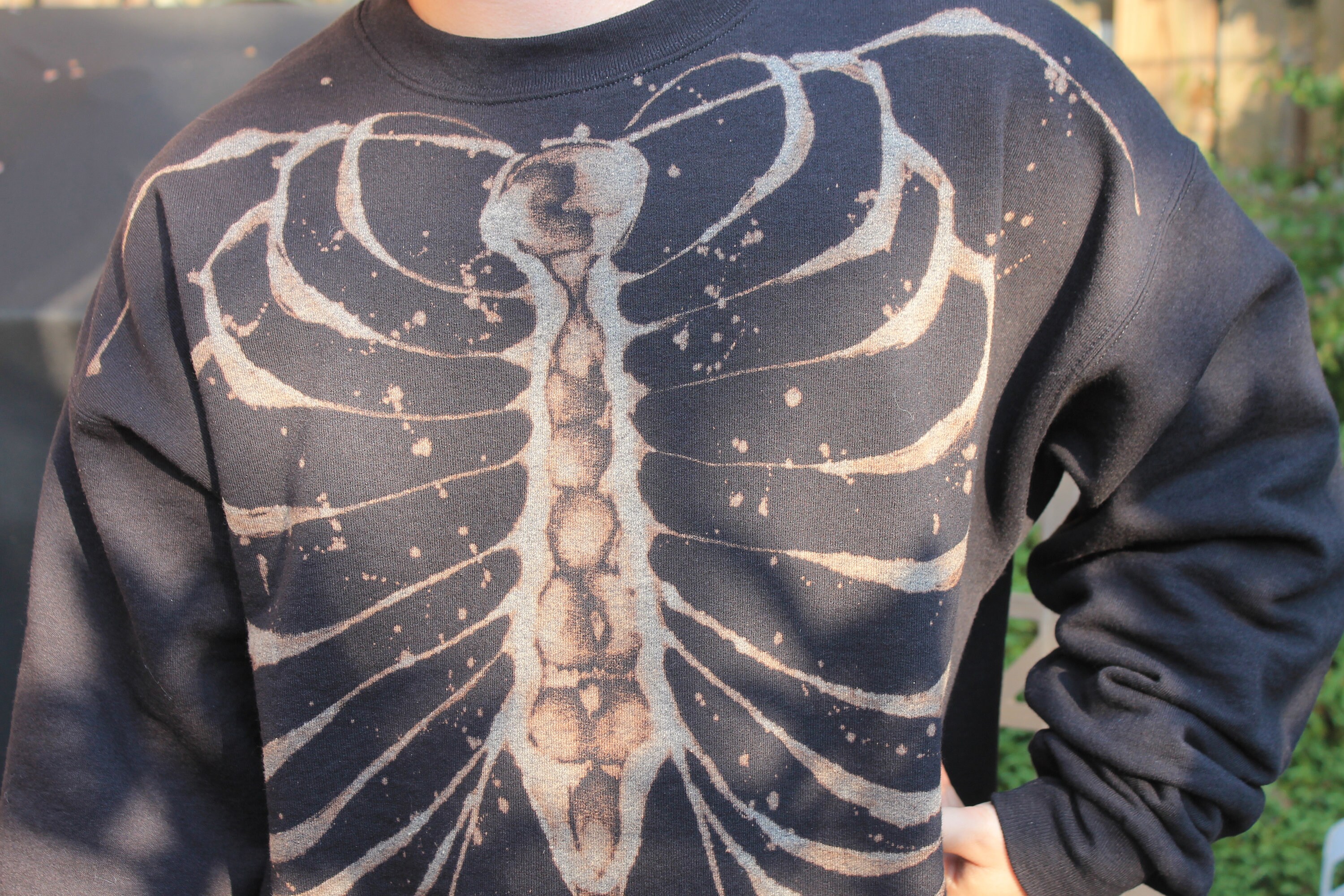 Bleached Gothic Skeleton Hand-painted Black Crewneck Sweatshirt - Etsy