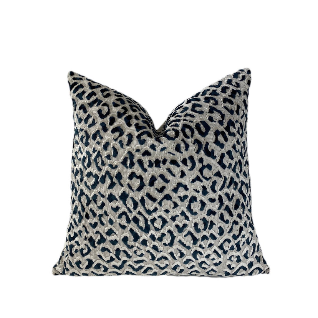 Navy Blue Leopard Velvet Throw Pillow Cover | Animal Print Pillow Cover ...