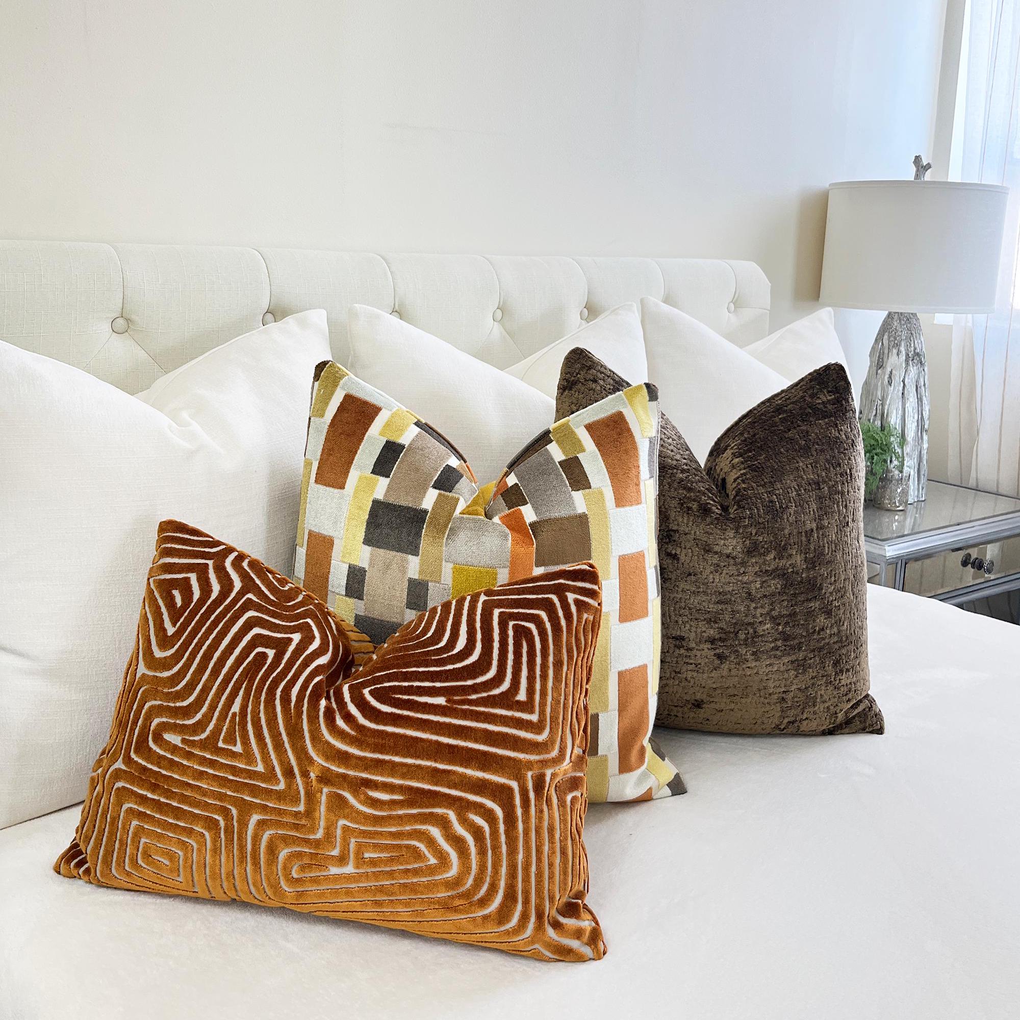 Ava Amber Velvet Throw Pillow Cover | Brown Gold Designer Pillow Cover ...