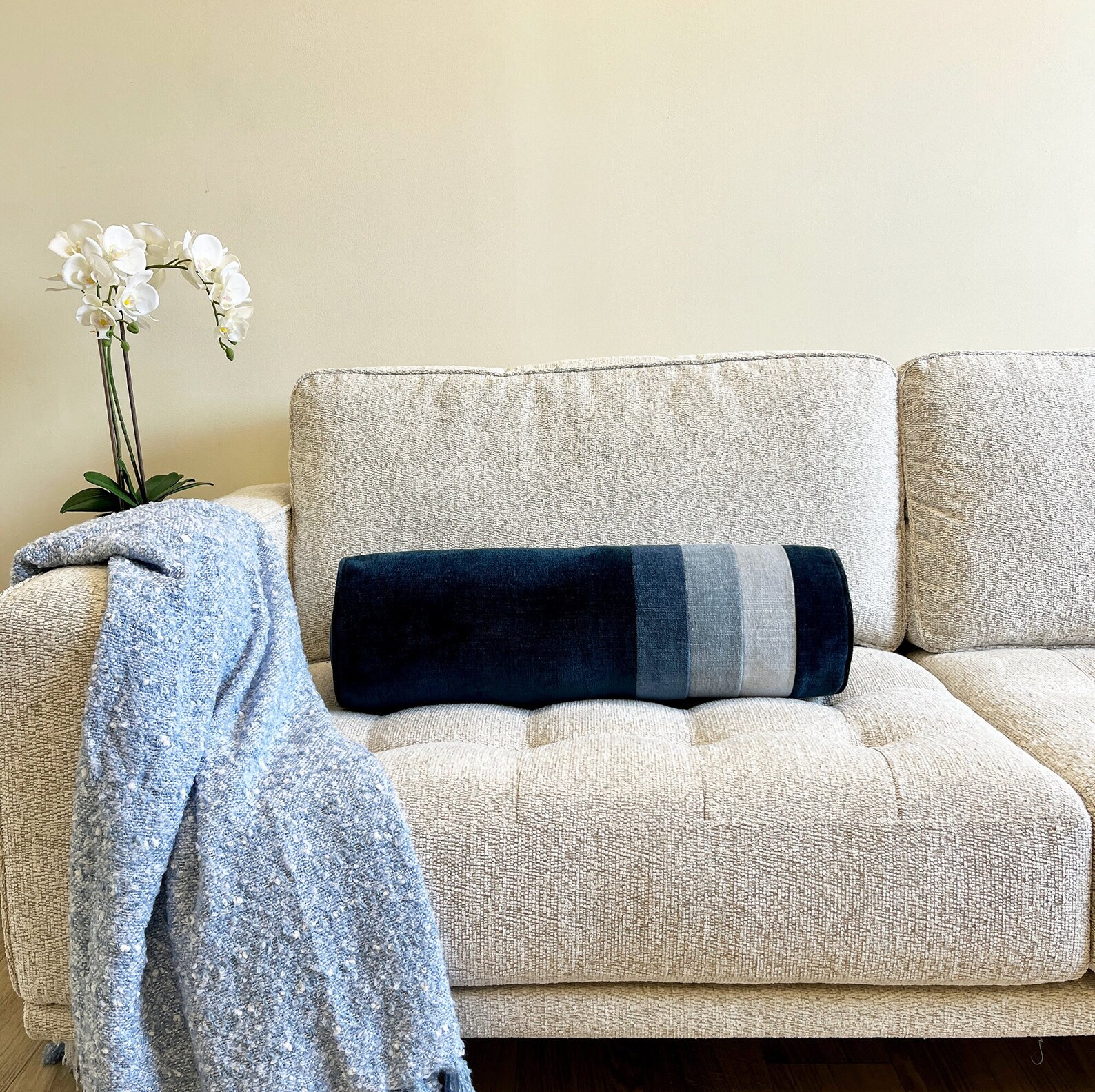 Navy Blue Velvet Bolster With 3 Shades Blue Trim Blue Velvet - Etsy