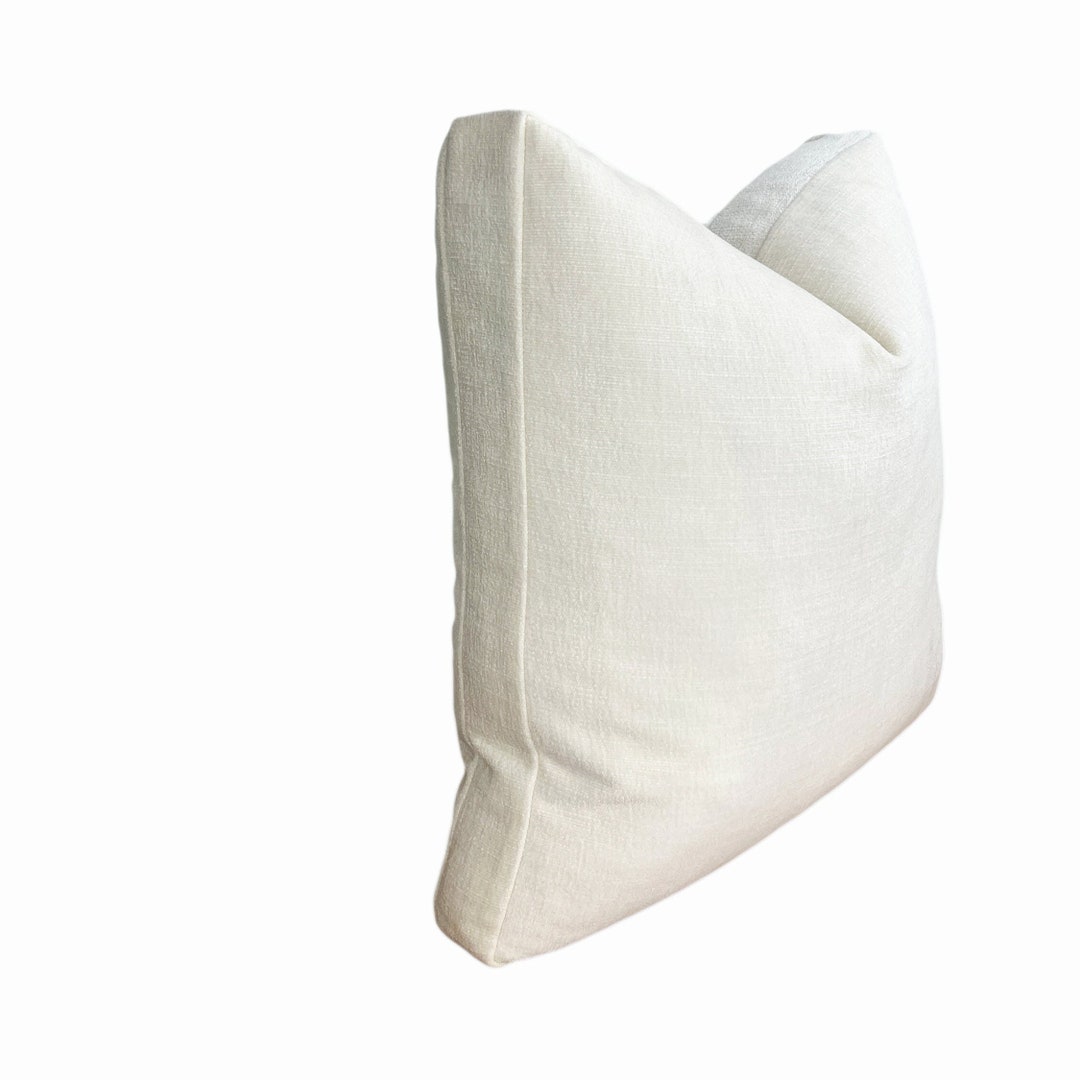 Off White Velvet Box Throw Pillow With Insert | Cream Solid Decorative ...