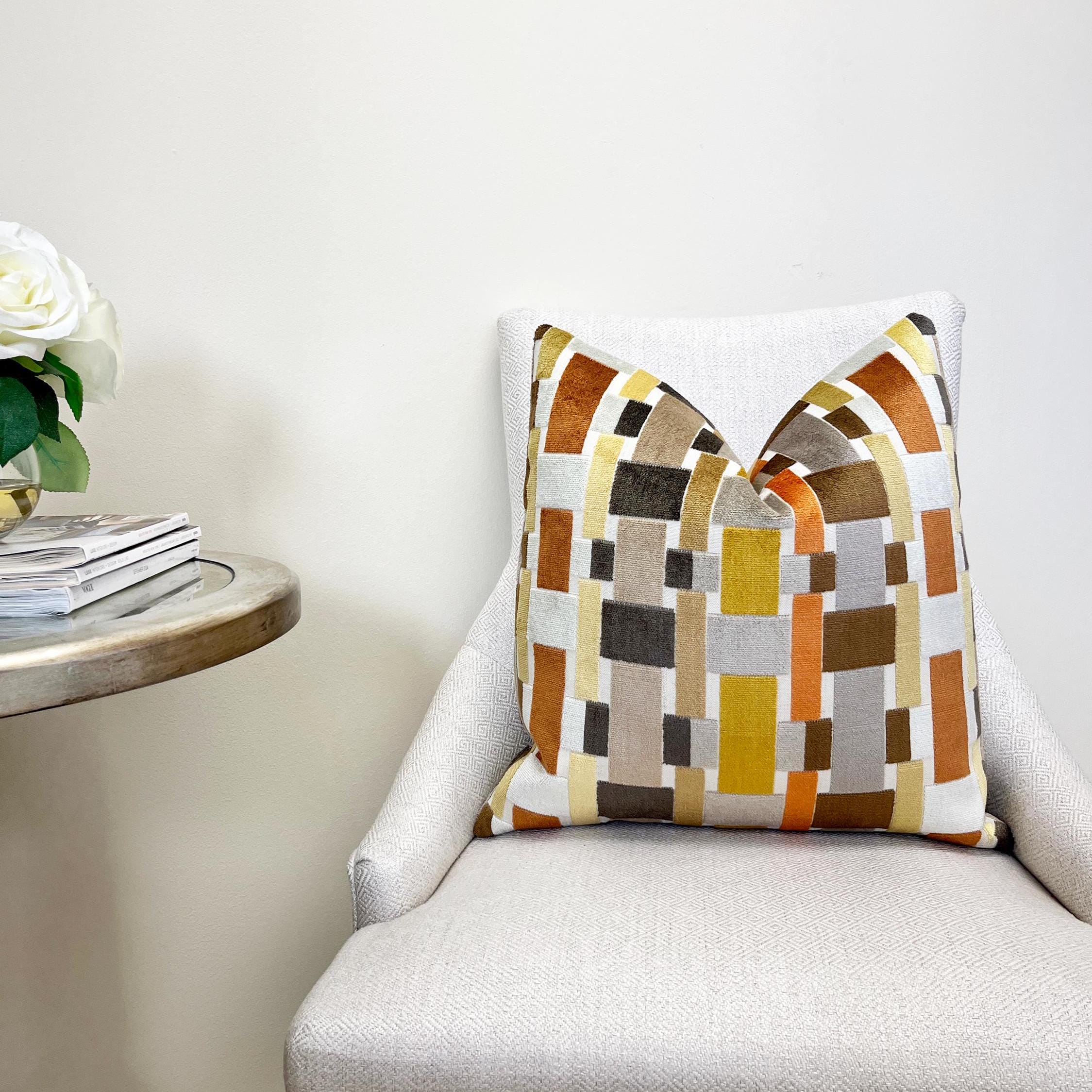 Ava Amber Velvet Throw Pillow Cover | Brown Gold Designer Pillow Cover ...