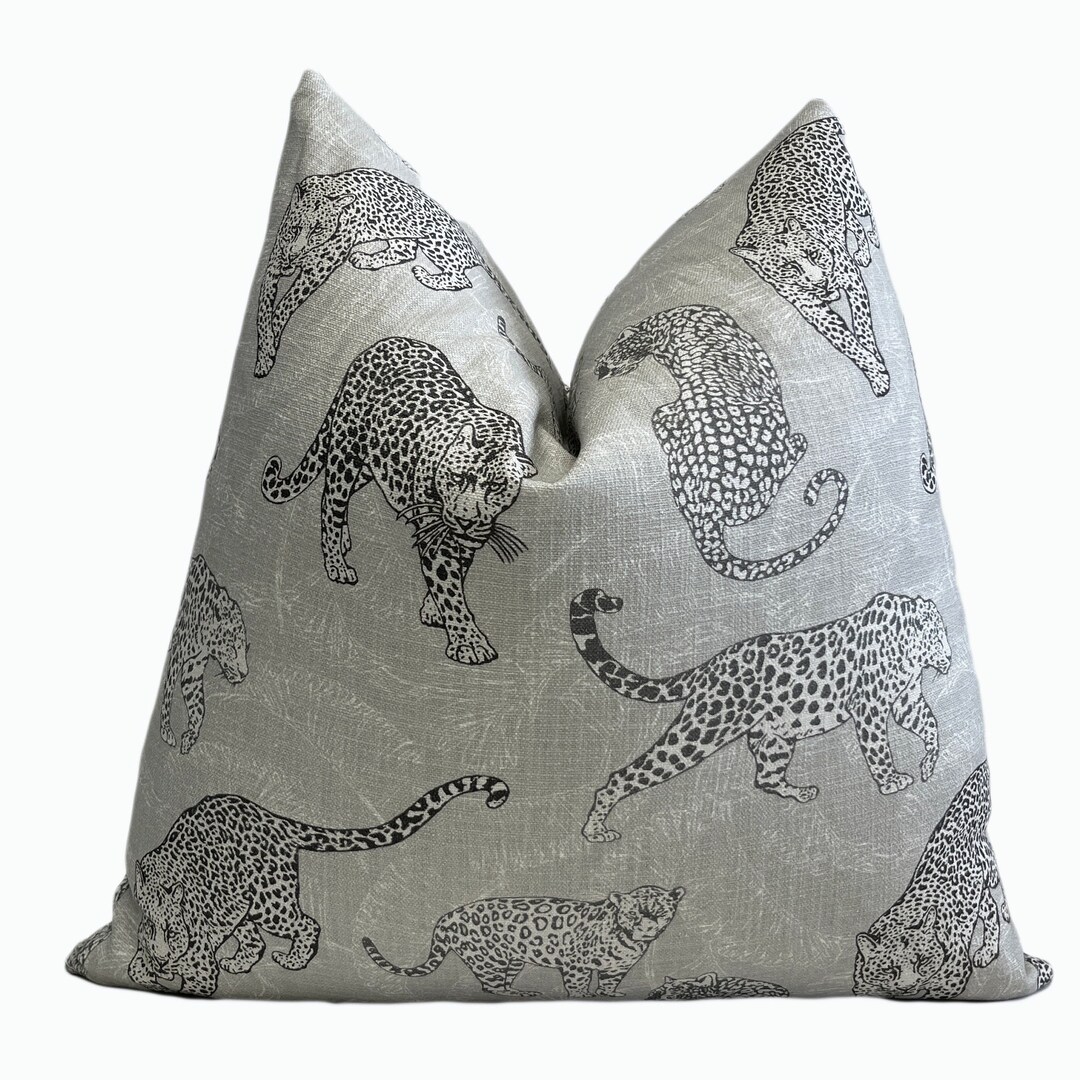 Gray Leopard Print Throw Pillow Cover: Linen Blend Couch Cushion ...