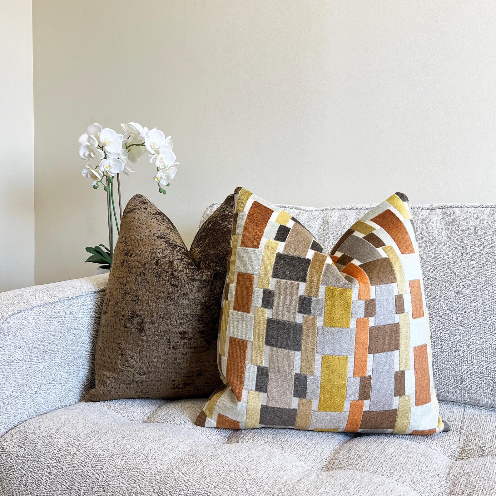 Ava Amber Velvet Throw Pillow Cover | Brown Gold Designer Pillow Cover ...