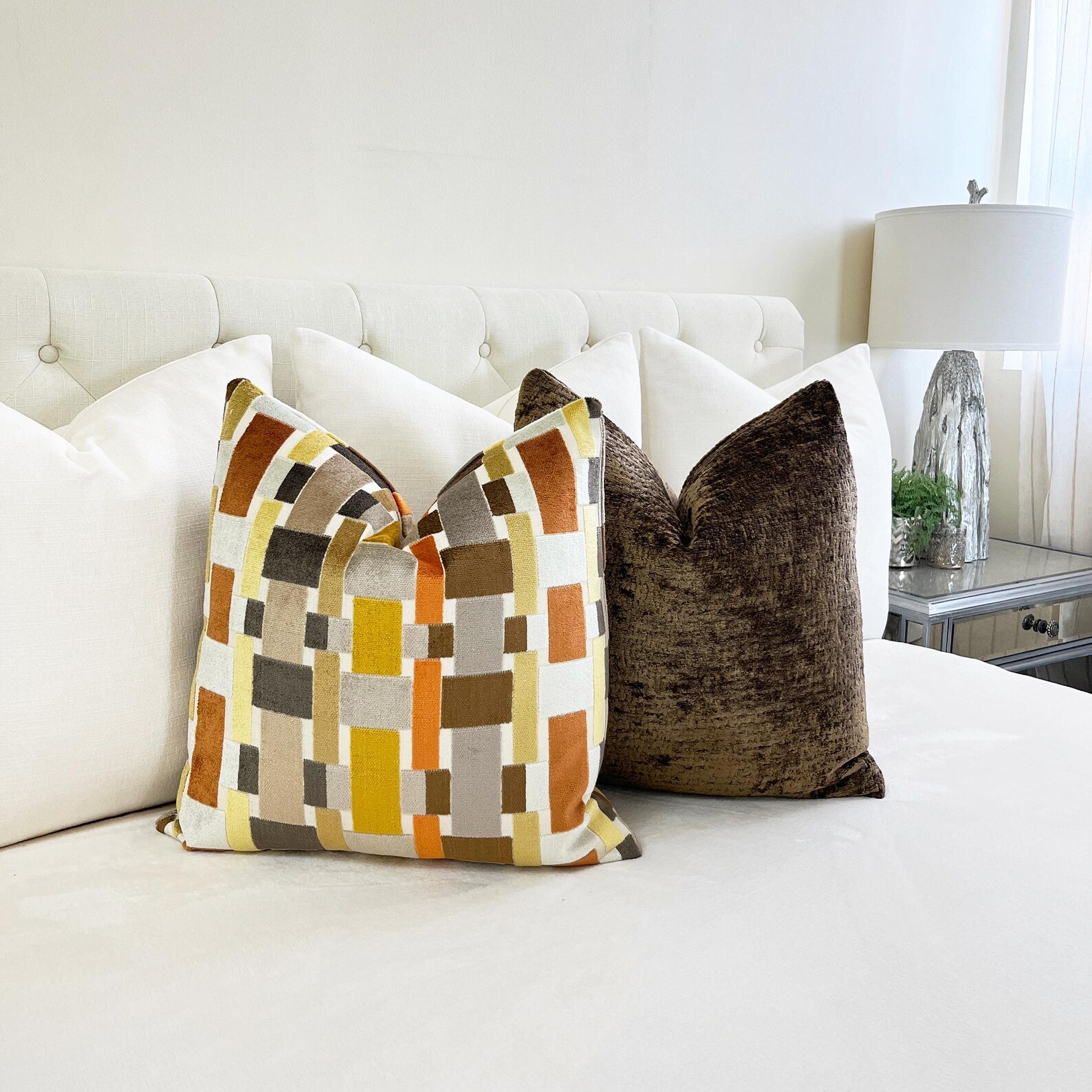 Ava Amber Velvet Throw Pillow Cover | Brown Gold Designer Pillow Cover ...