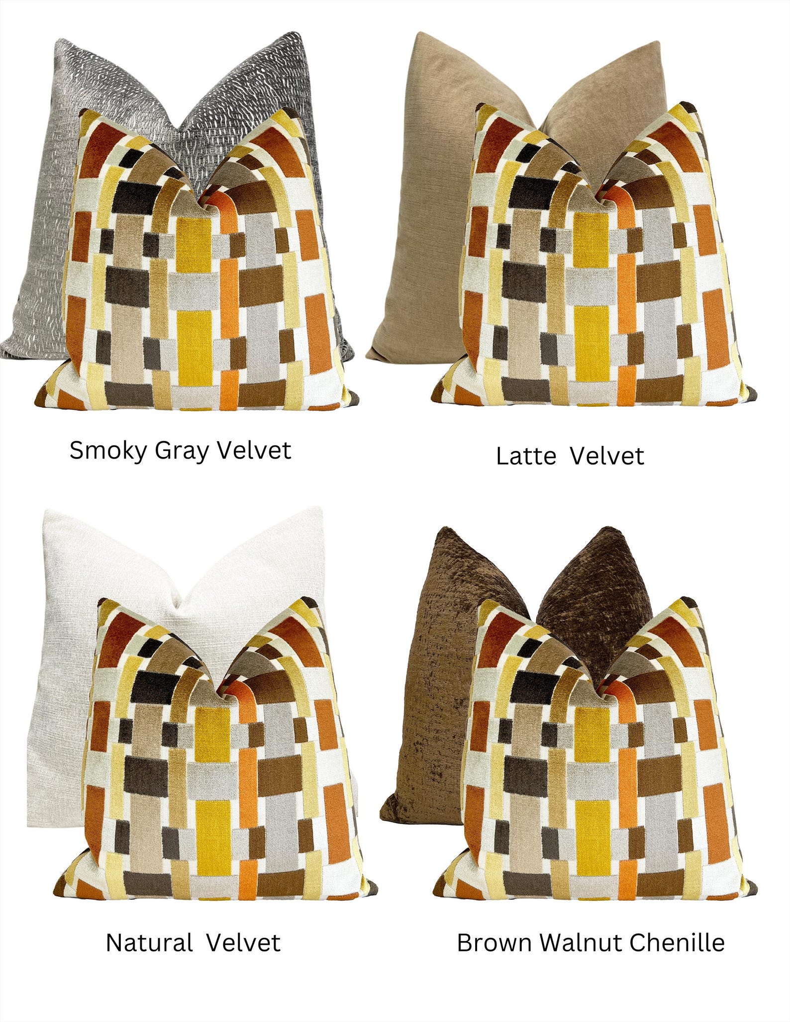 Ava Amber Velvet Throw Pillow Cover | Brown Gold Designer Pillow Cover ...