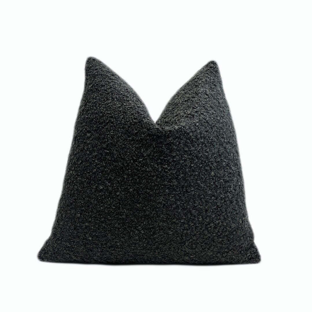 Graphite Gray Boucle Throw Pillow Cover | Dark Gray Textured Pillow ...
