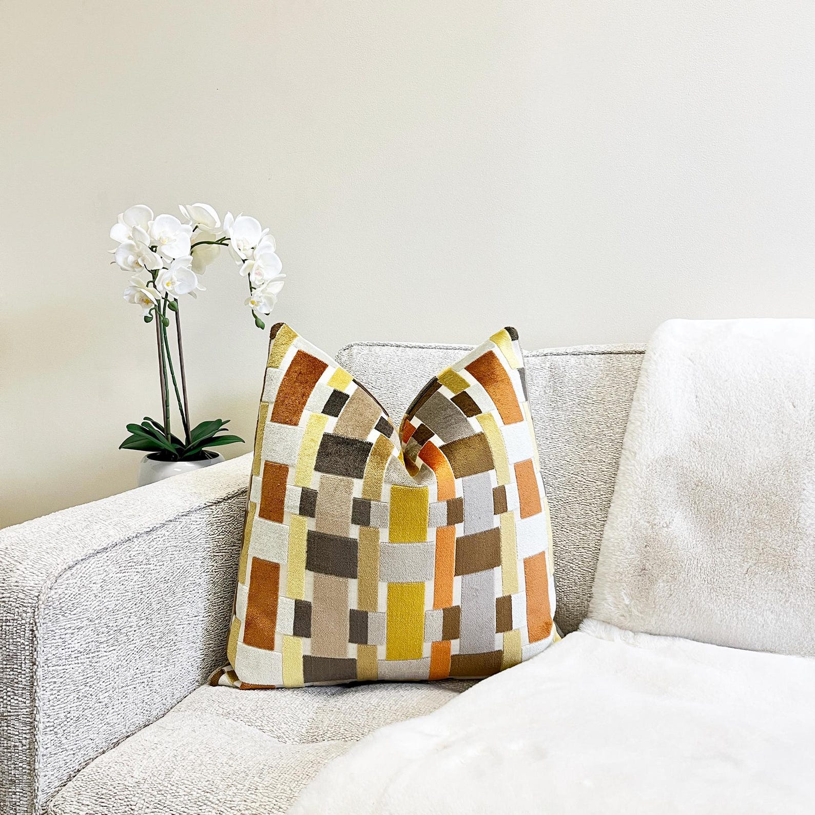 Ava Amber Velvet Throw Pillow Cover | Brown Gold Designer Pillow Cover ...