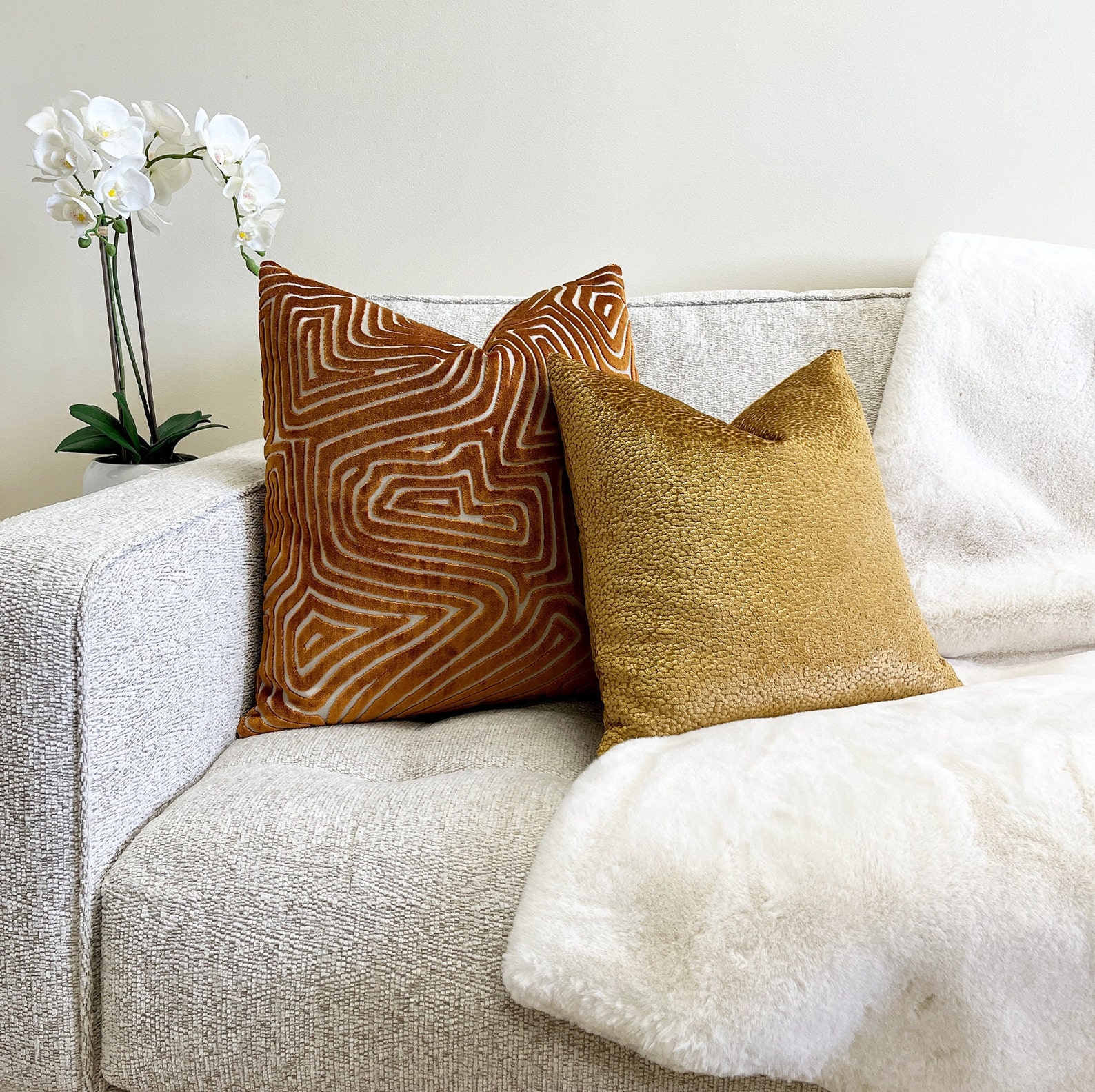 Bronze Maze Velvet Throw Pillow Cover | Abstract Decorative Cushion ...