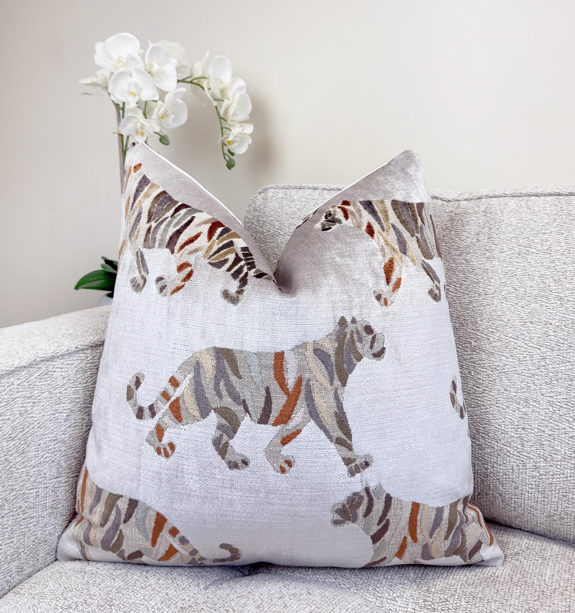 Sterling Bengal Tiger Velvet Throw Pillow Cover | Gray Silver Animal ...