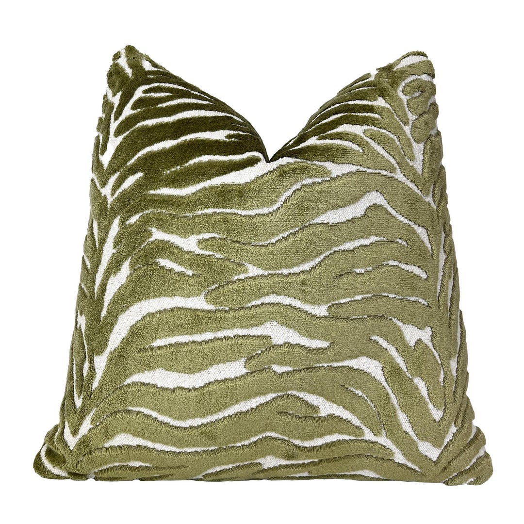 Light Olive Green Zebra Velvet Throw Pillow Cover | Custom Sizes ...
