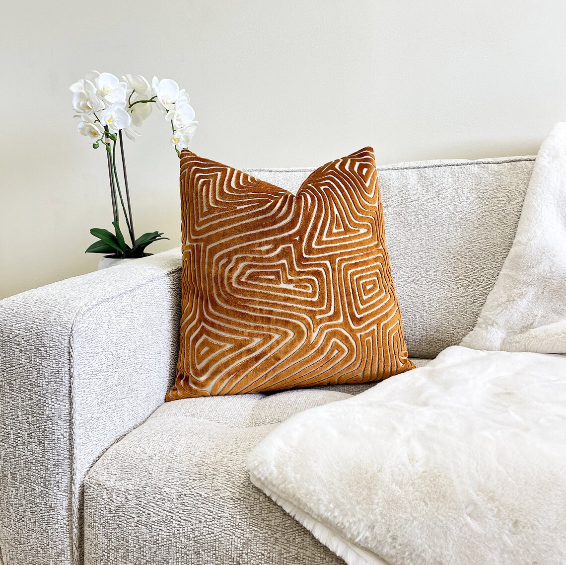 Bronze Maze Velvet Throw Pillow Cover | Abstract Decorative Cushion ...