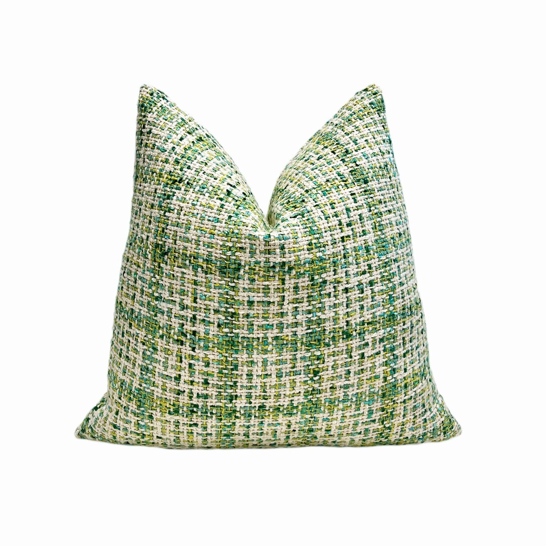Green and Cream Woven Plaid Throw Pillow Cover Green Plaid - Etsy