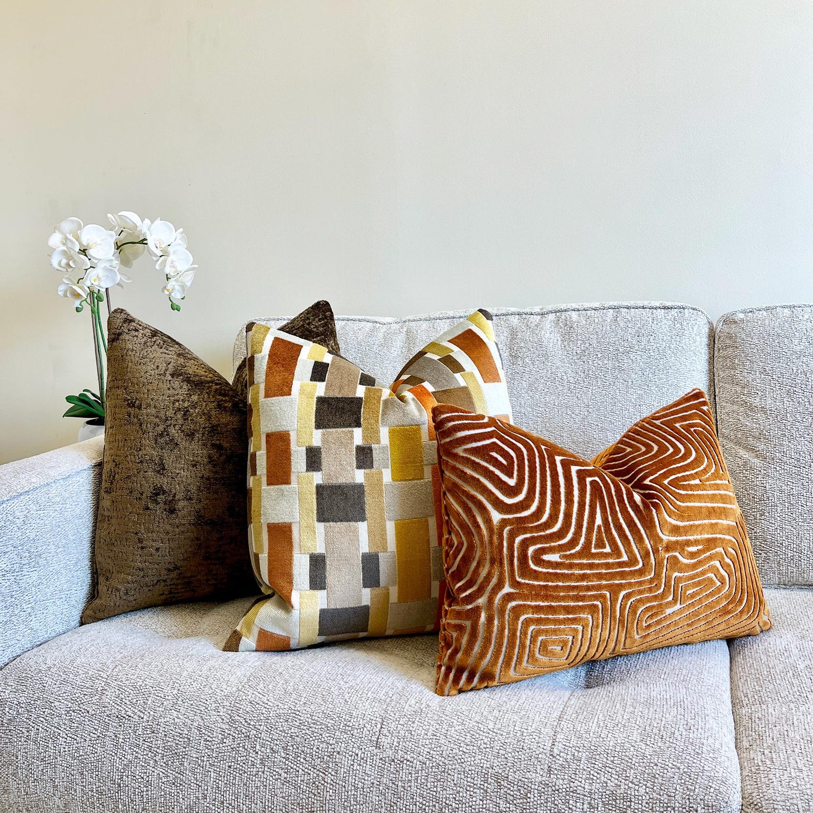 Ava Amber Velvet Throw Pillow Cover | Brown Gold Designer Pillow Cover ...
