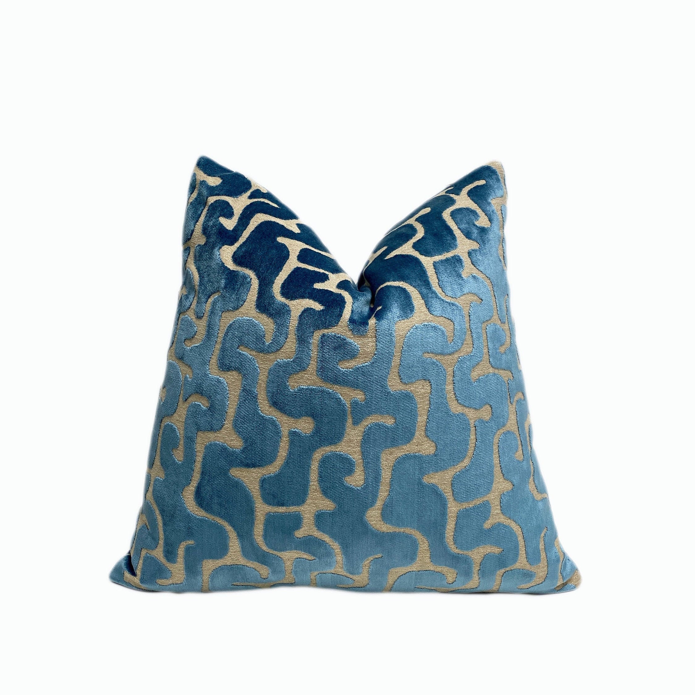 Mediterranean Blue Velvet Throw Pillow Cover Blue Maze - Etsy