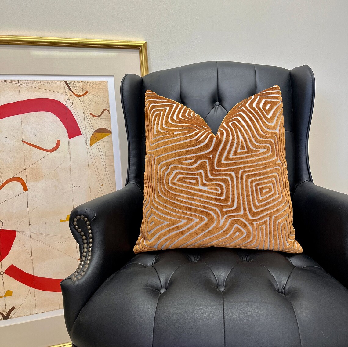 Bronze Maze Velvet Throw Pillow Cover | Abstract Decorative Cushion ...