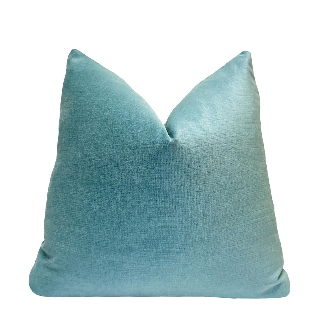 Cyan Blue Velvet Pillow Cover | Blue Solid Cushion Cover | Custom Sizes ...