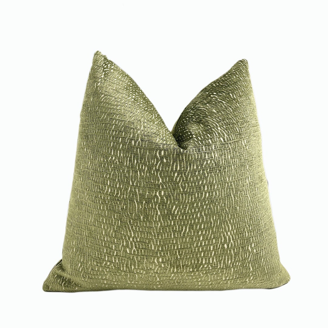 Olive Green and Cream Chenille Throw Pillow Cover | Green Decorative ...