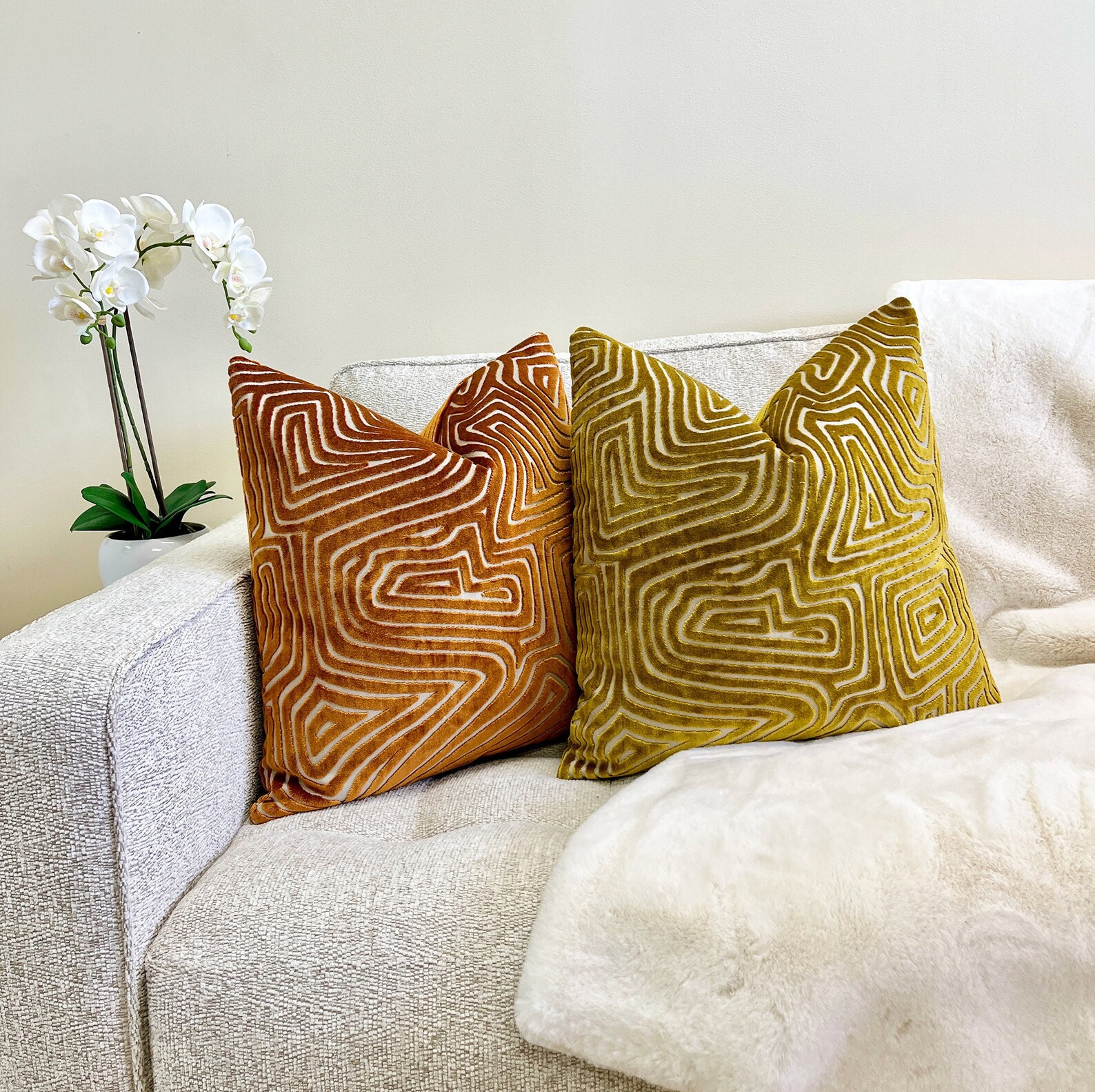 Bronze Maze Velvet Throw Pillow Cover | Abstract Decorative Cushion ...