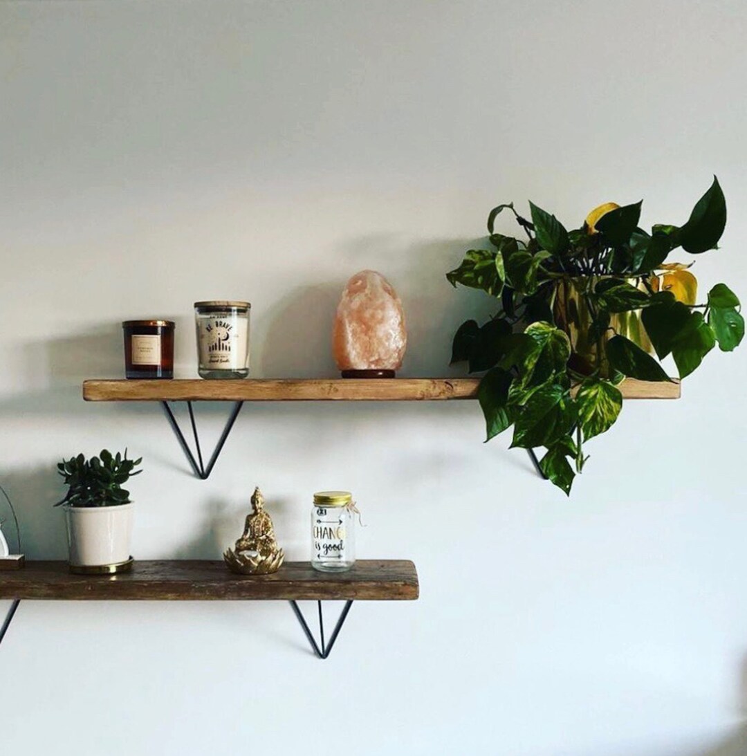 Rustic Wood Shelf: Triangle Prism Hairpin Bracket, Farmhouse Decor - Etsy