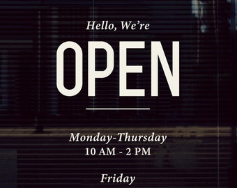 Custom Storefront Window Welcome Sign With QR CODE Business Hours Vinyl ...