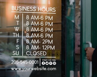 Modern Clean Hours Window Decal Custom Size Color Business - Etsy