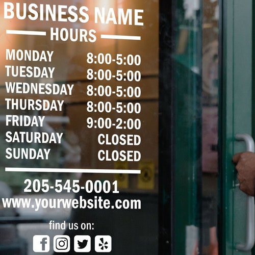 Custom Storefront Window Sticker Business Hours Vinyl - Etsy