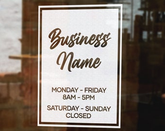 Custom Storefront Window Sticker Business Hours Vinyl Decal for Store ...