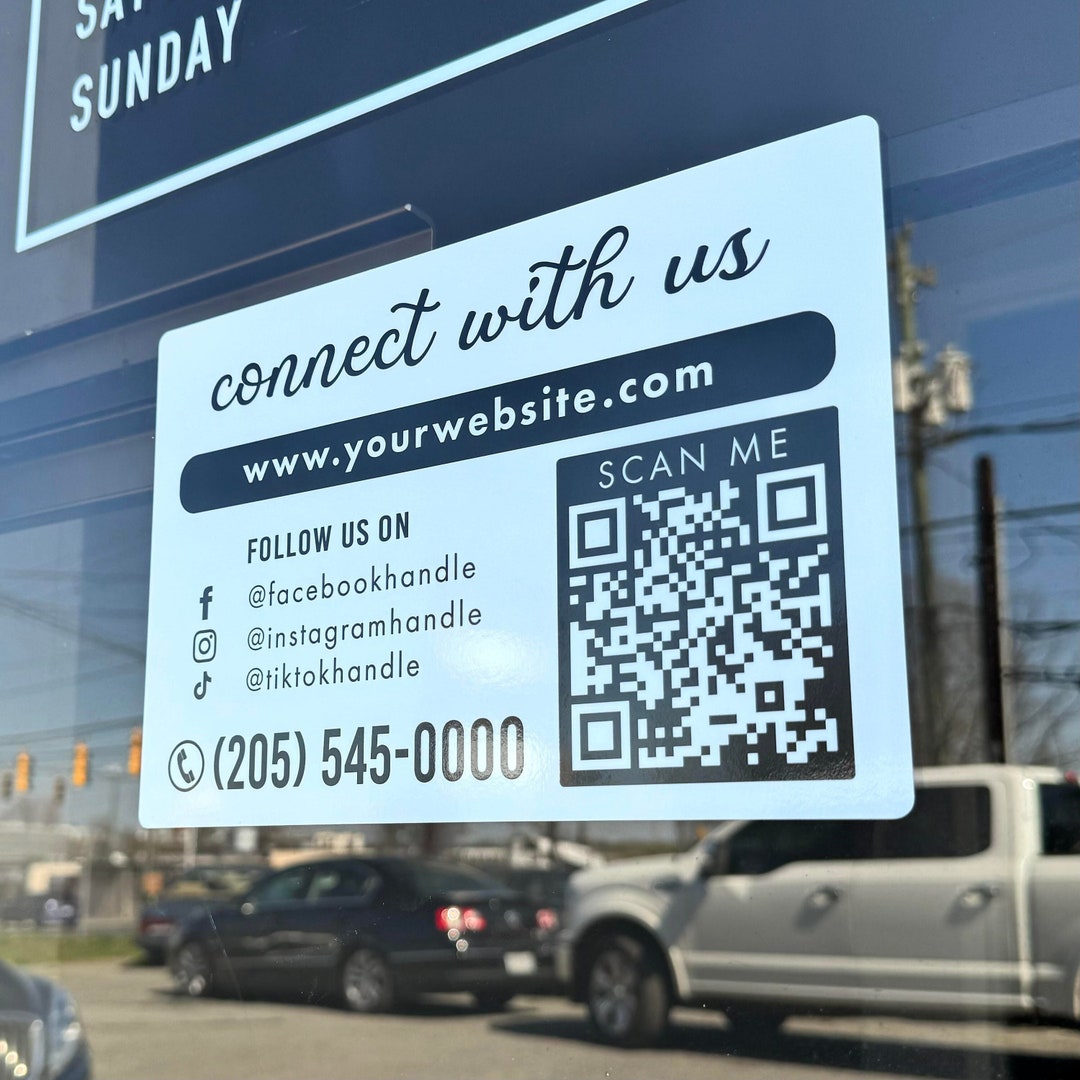 Business Window & Door Sticker | Connect With Us / Social Media / QR ...