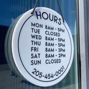 Storefront Business Hours Circular Acrylic Sign for Store, Boutique ...