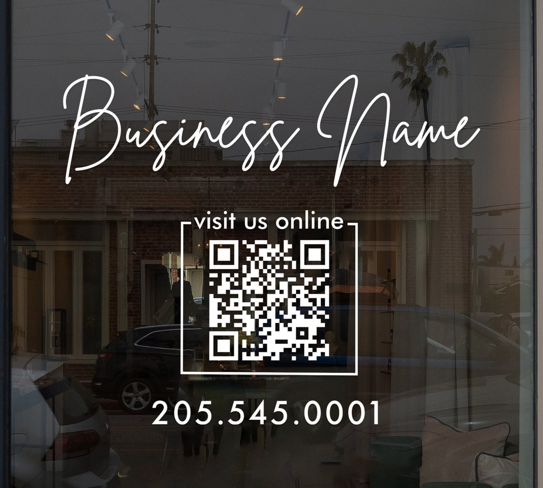 Custom Storefront Window Sign | Business Name With QR CODE | Vinyl ...