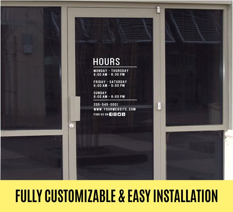 Custom Storefront Window Sticker Business Hours Vinyl - Etsy