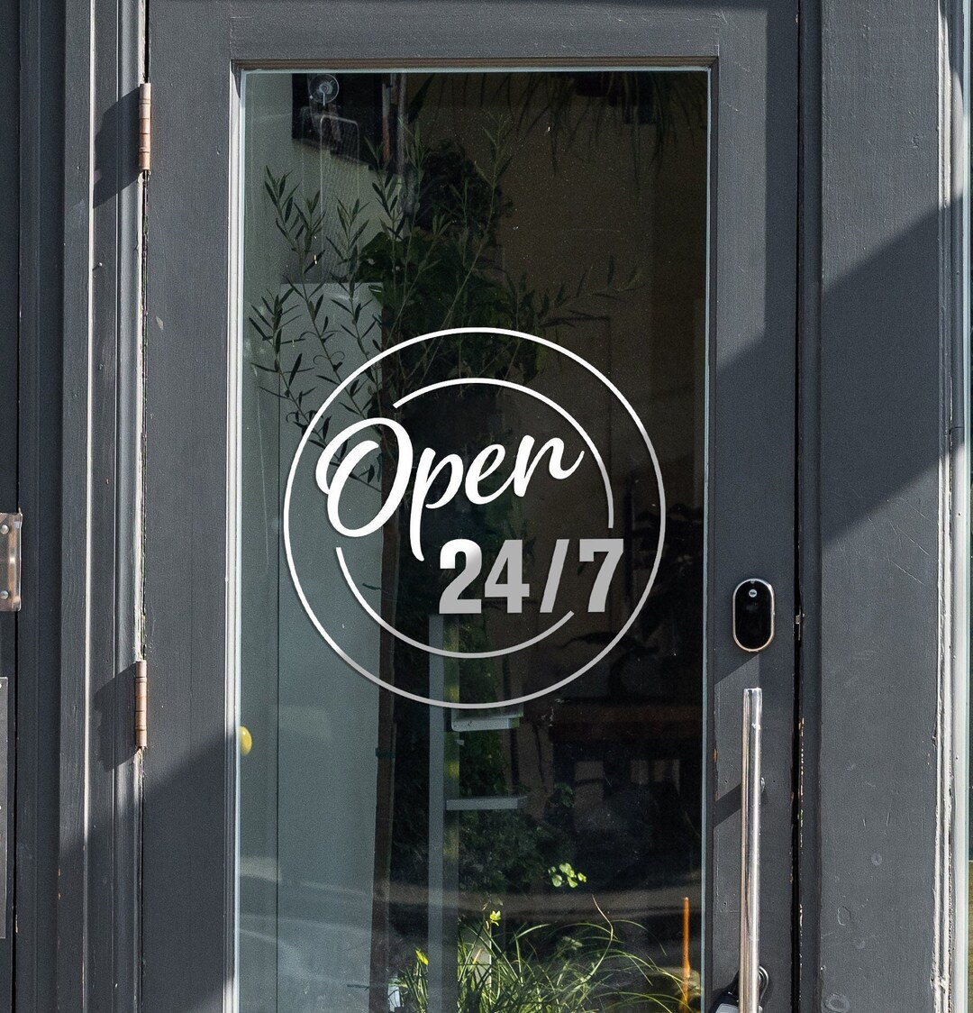 Storefront Glass Window Sticker | Open 24/7 | for Business Office ...