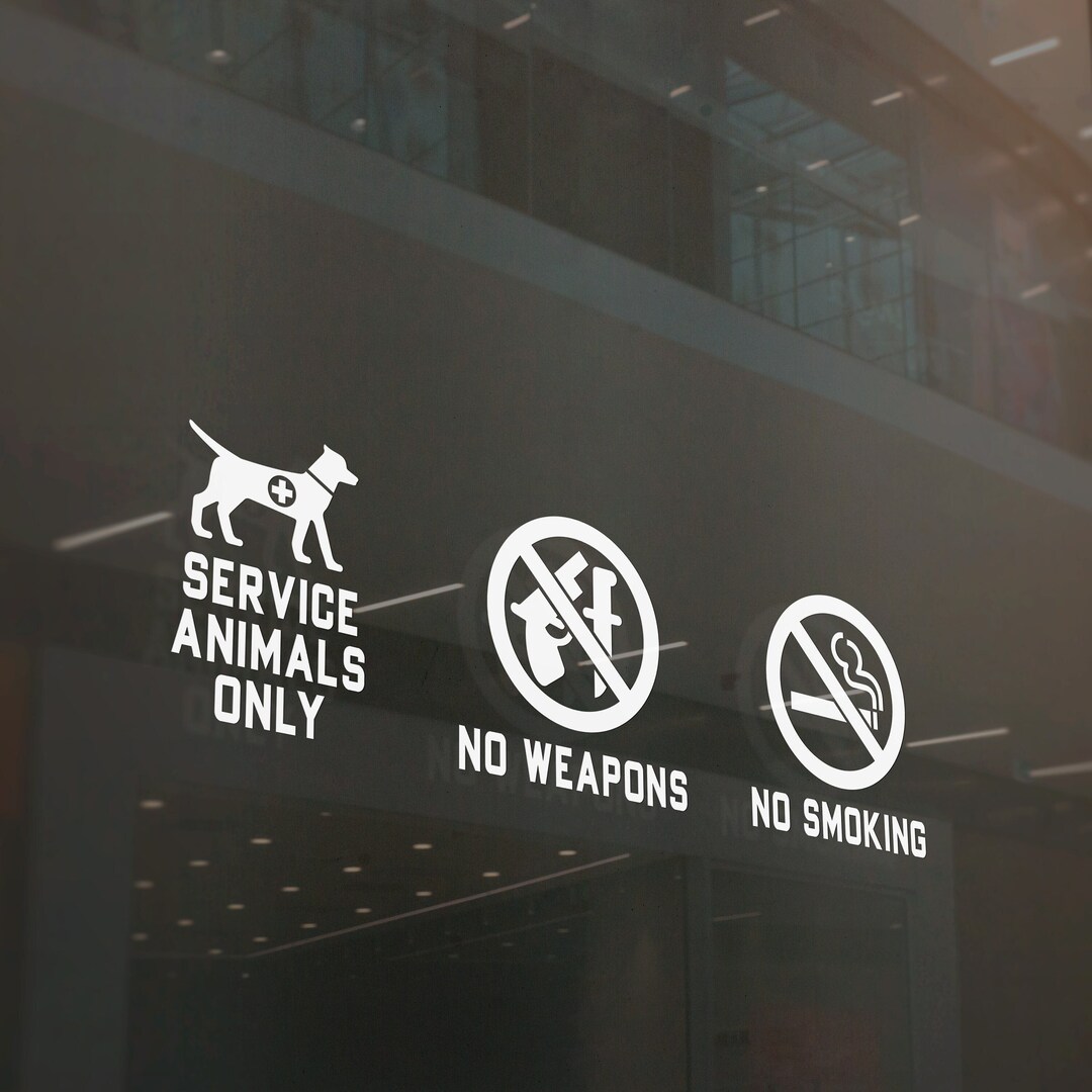 Storefront Window Icon Stickers | Service Animals Only No Weapons No ...