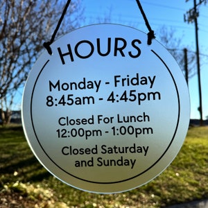 Storefront Business Hours Circular Acrylic Sign for Store, Boutique ...