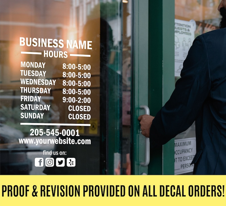 Custom Storefront Window Sticker Business Hours Vinyl - Etsy