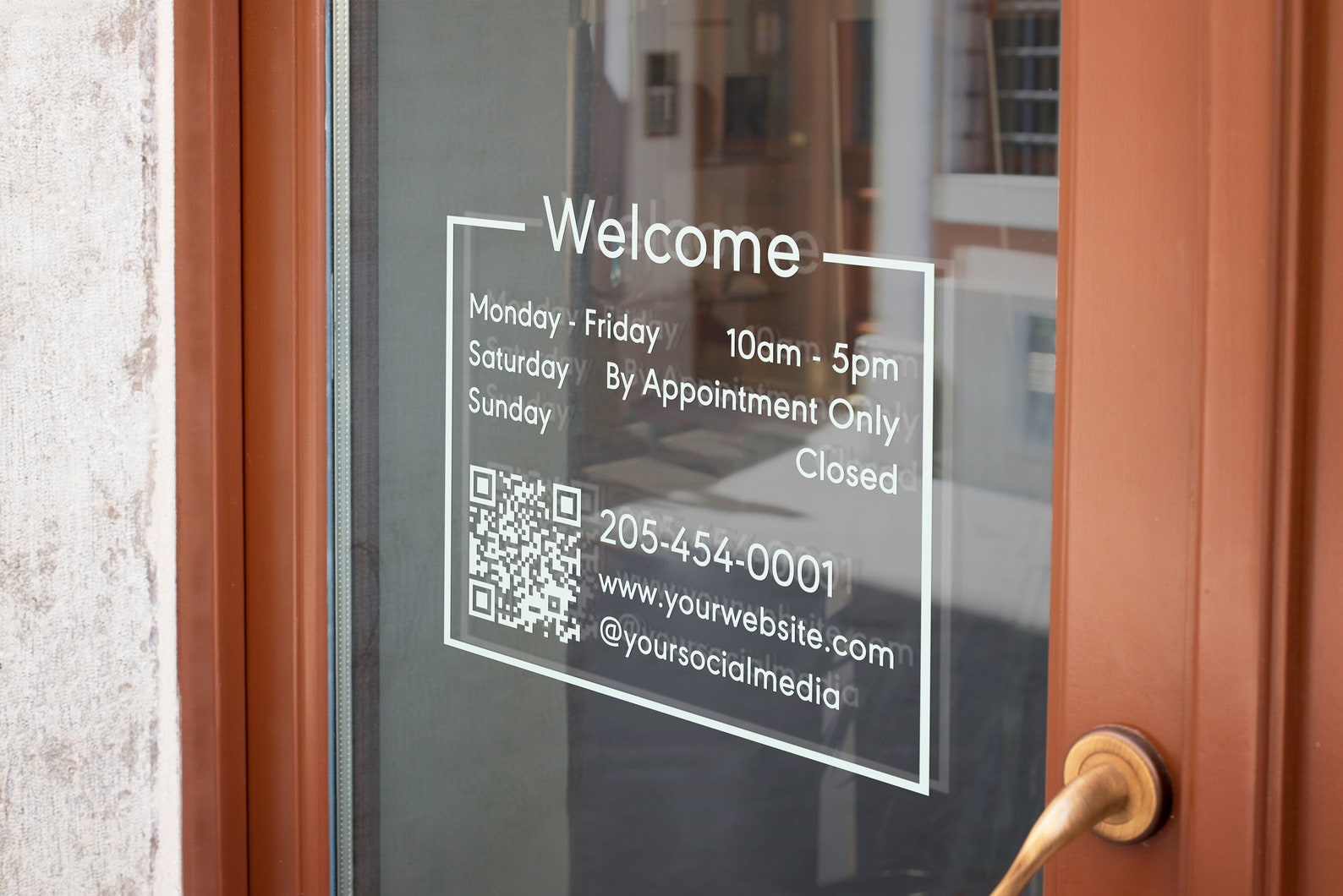 Custom Storefront Window Welcome Sign With QR CODE Business Hours Vinyl ...